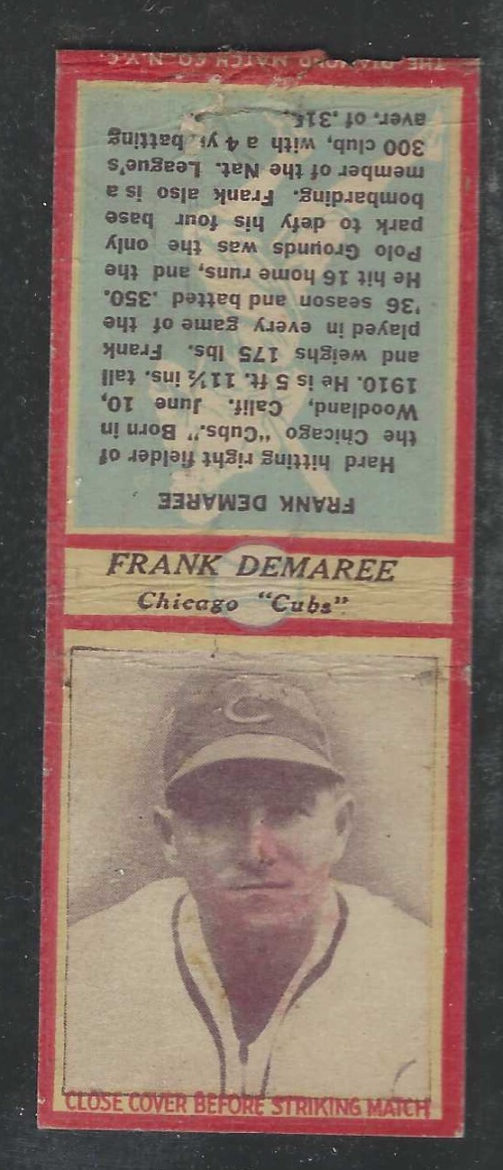 Frank Demaree Match Book Cover CA 1938 Chicago Cubs | United States ...