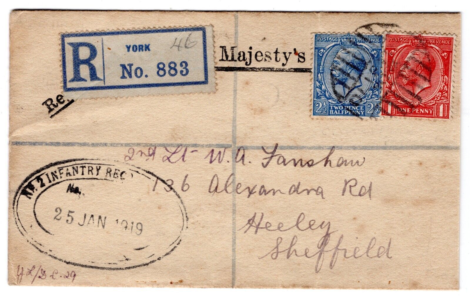 GB WW1 MILITARY Cover York Registered 1918 Discharge Papers To ...