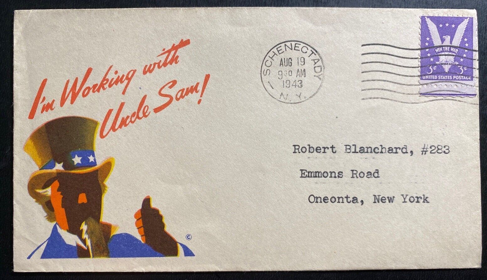 1943 Schenectady NY USA Patriotic Cover In Working With Uncle Sam ...