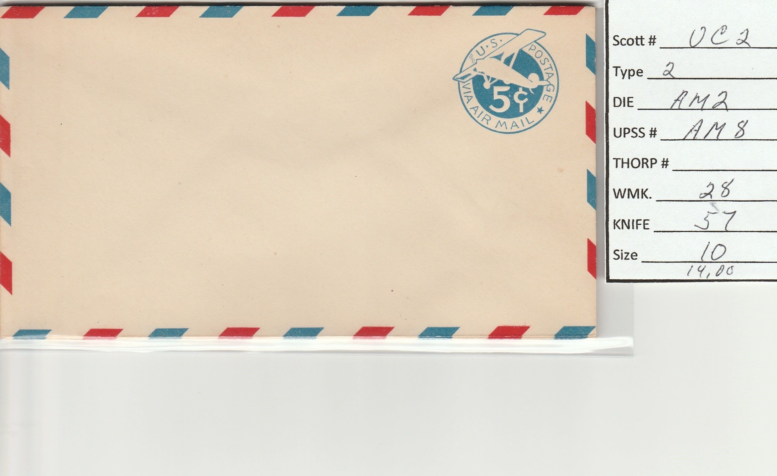 Scott# UC2 UPSS#AM8 Watermark 28 US air mail envelope. | United States ...