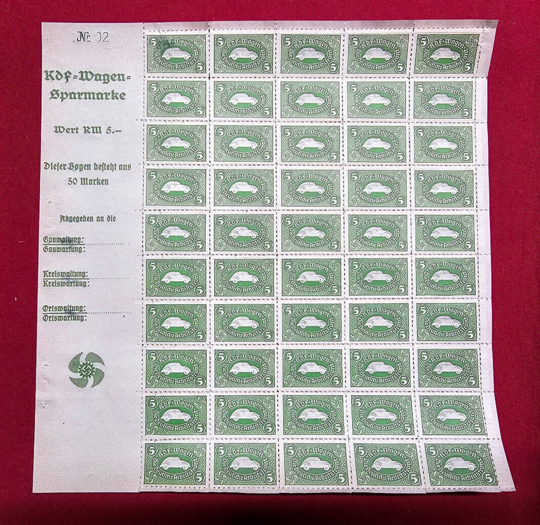 WW2 WWII Nazi German Germany Third Reich VW Volkswagen KDF full stamp ...