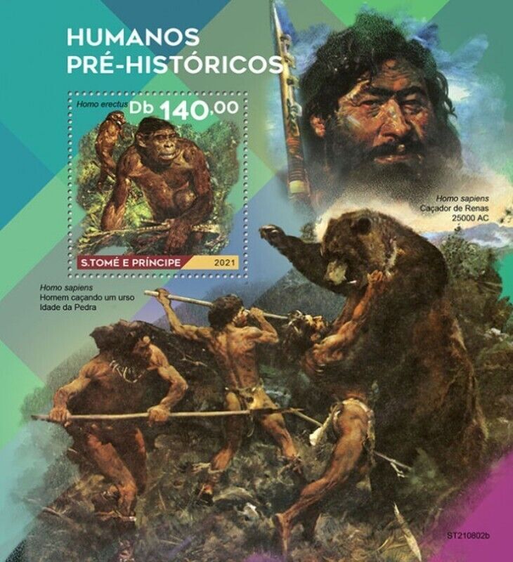 St Thomas - 2021 Prehistoric Humans - Stamp Souvenir Sheet - ST210802b ...