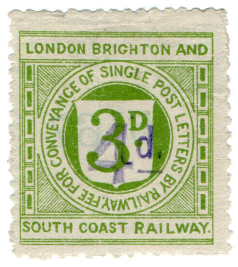 (I.B) London Brighton & South Coast Railway : Letter Stamp 4d on 3d OP ...