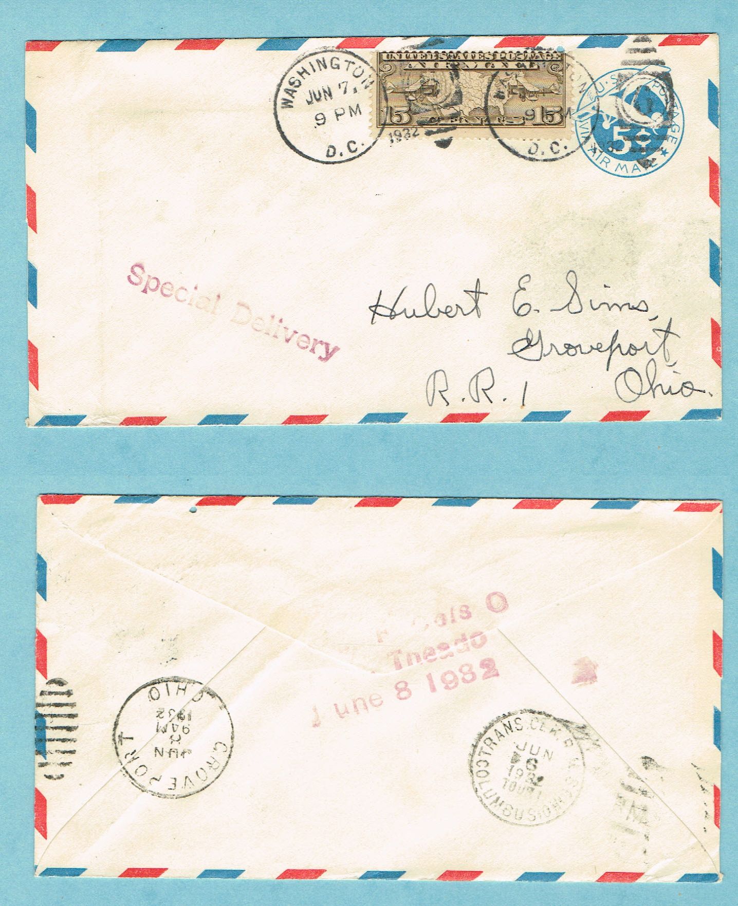 UC2 + C8, air special delivery, 1932 (3606) / HipStamp