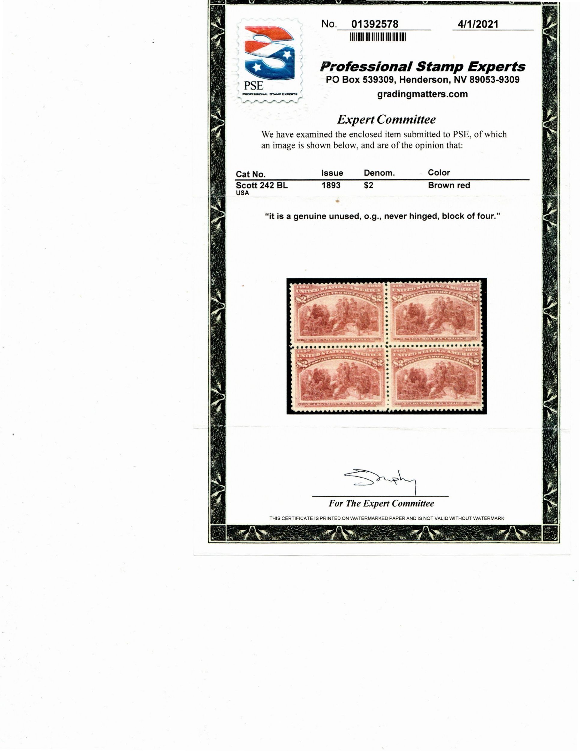 #242 NH Post Office Fresh PSE Scott $17,000 | United States, General ...