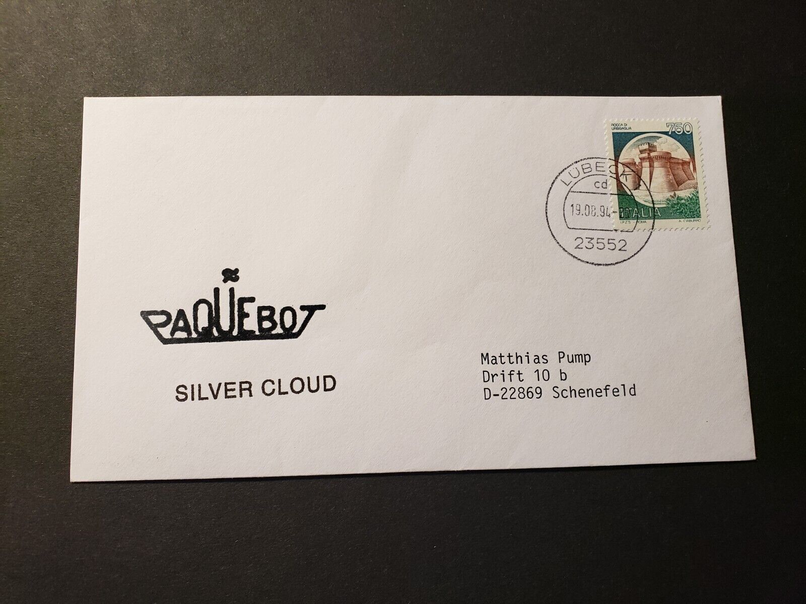 Paquebot Ship SILVER CLOUD Naval Cover 1994 Cachet Lubeck, Germany ... Paquebot Ship SILVER CLOUD Naval Cover 1994 Cachet Lubeck, Germany ...