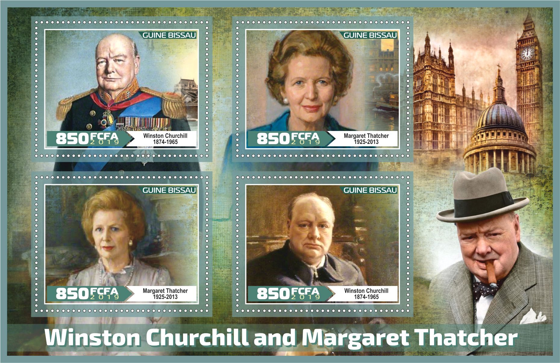 Stamps. Famous people. Winston Churchill 2019 1+1 sheets perforated ...
