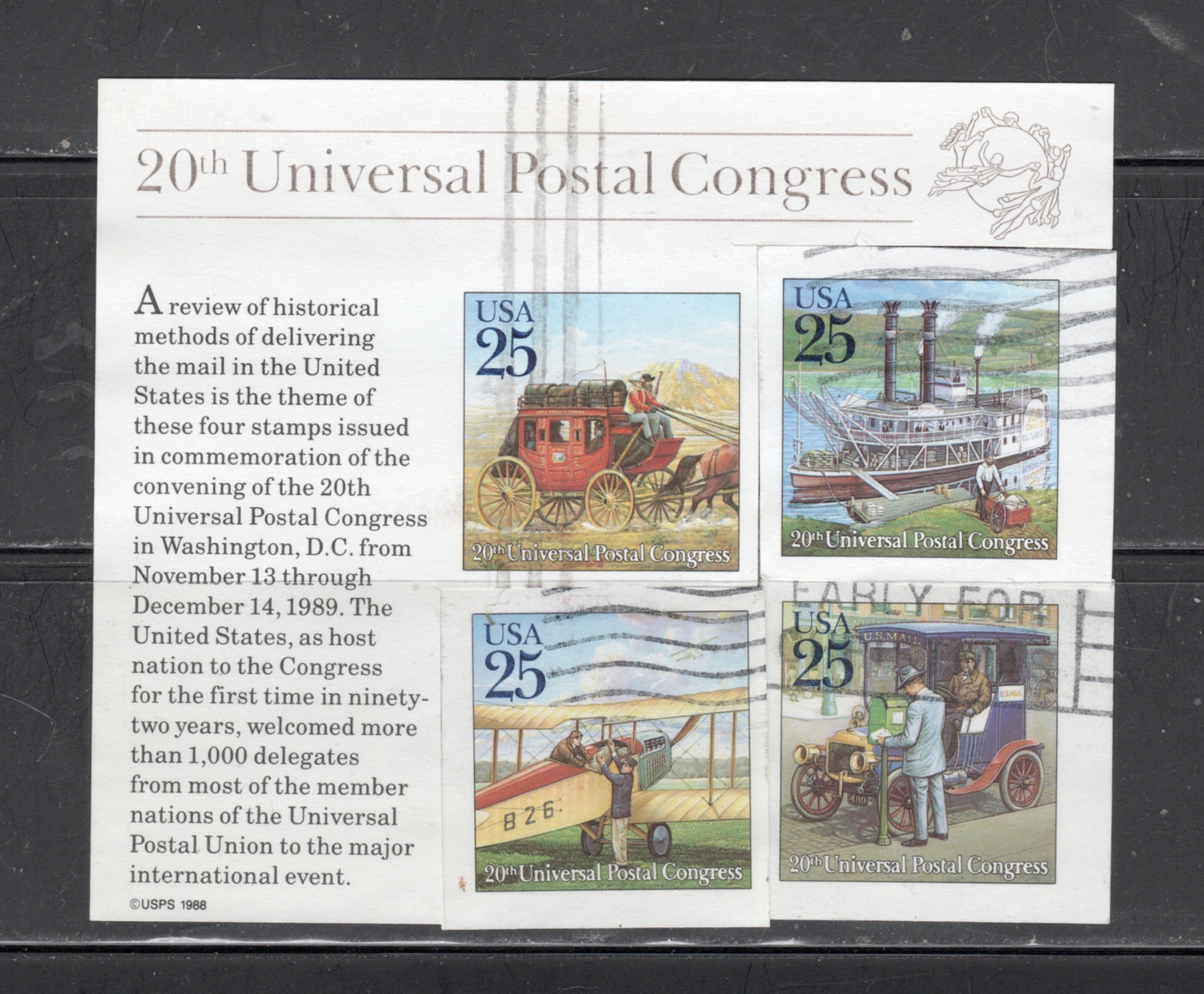 Scott # 2438, 2438a, 2438b, 2438c, 2438d, used singles hinged together ...