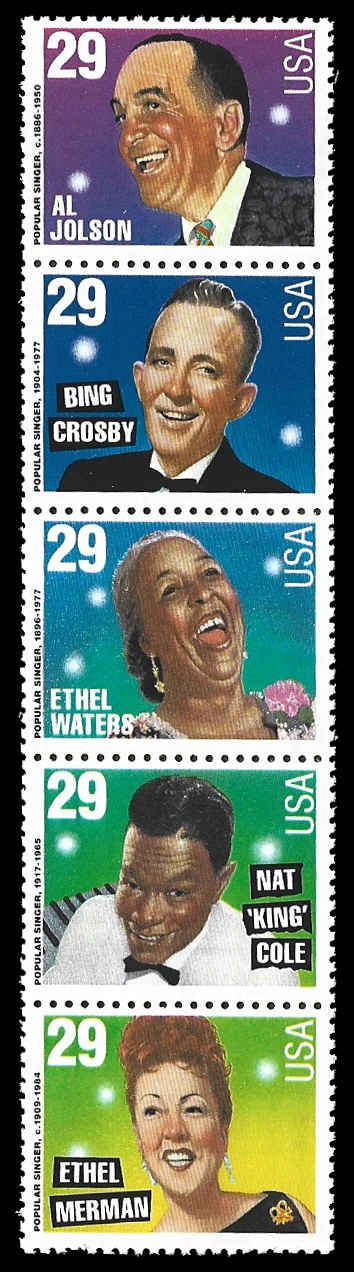 PCBstamps US #2849/2853a V Strip $1.45(5x29c)American Popular Singers ...