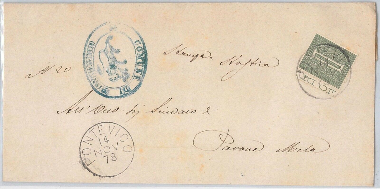 United: Saxon t14 sheet border on letter from PONTEVICO 1878 ...