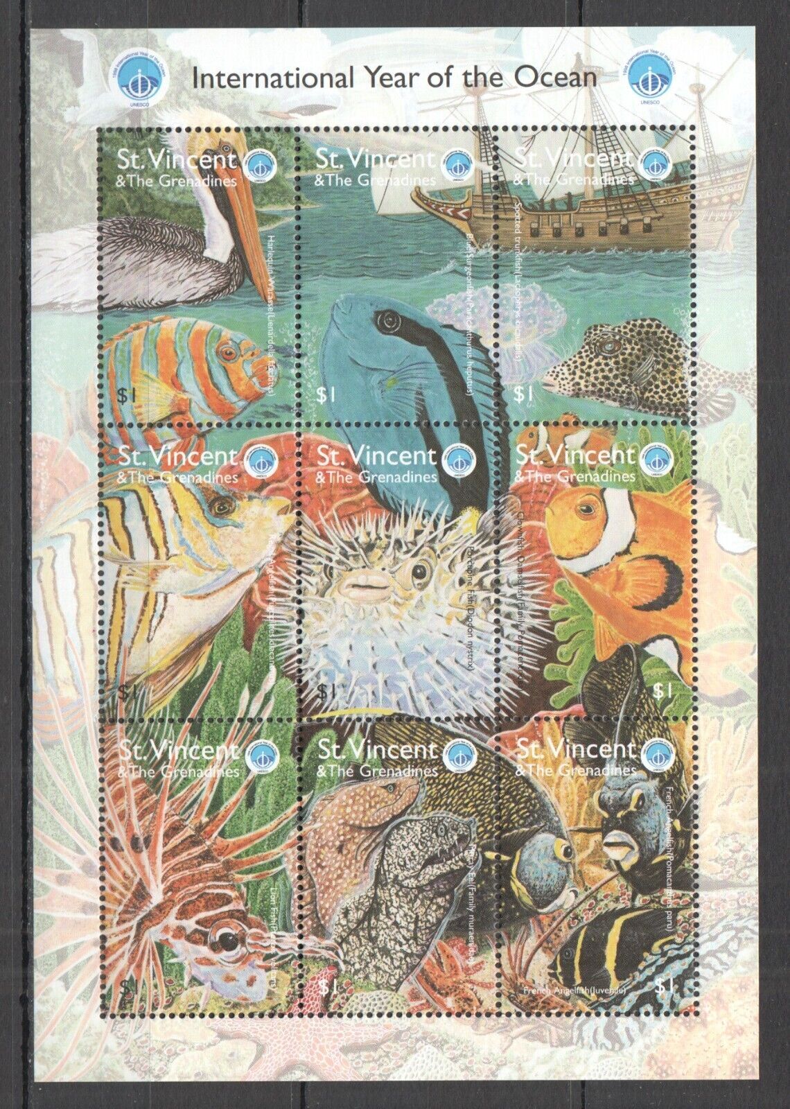 L1499 1998 St. Vincent Fishes Birds Marine Life Fauna Year Of The Ocean ...