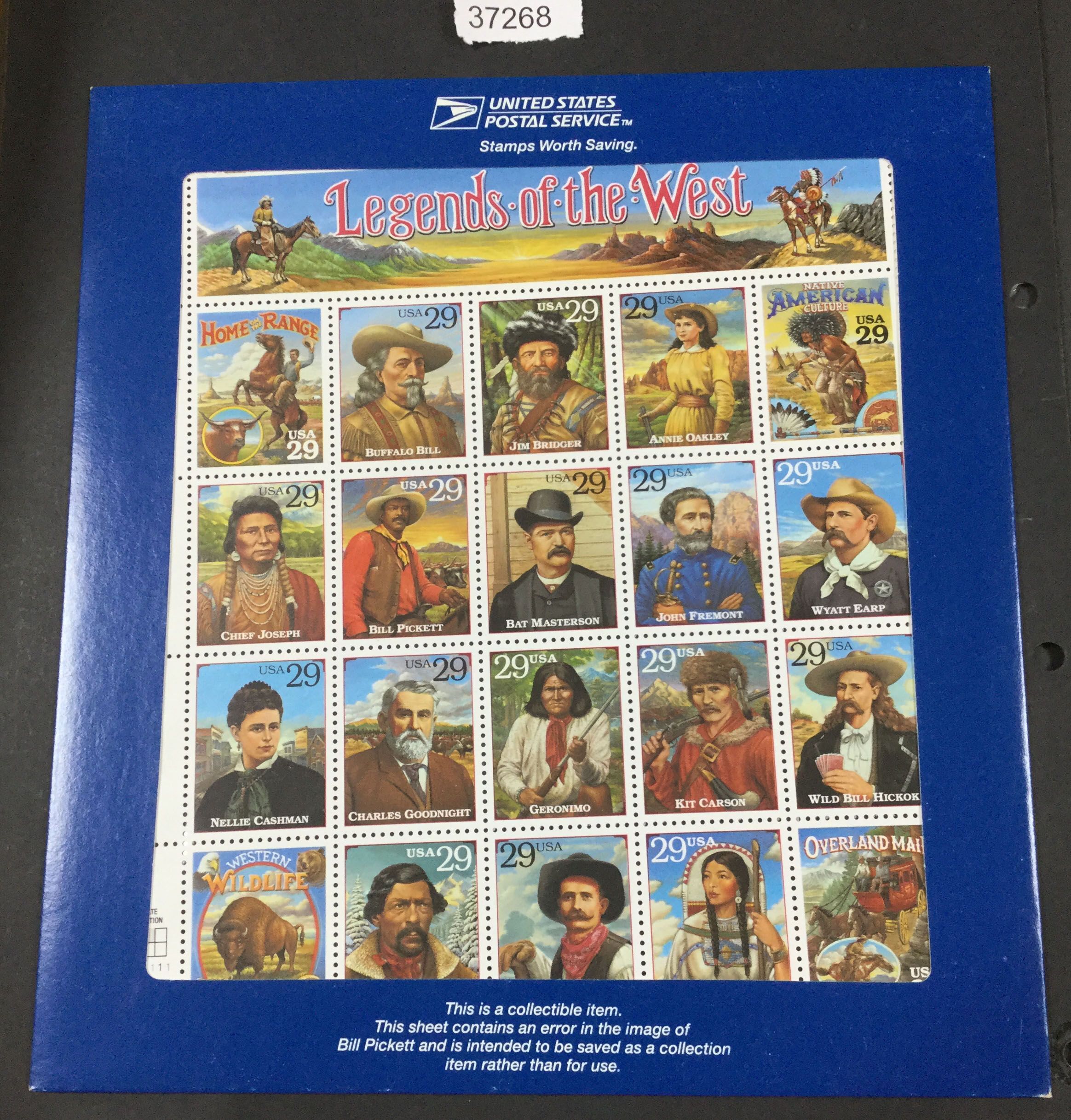 US Stamps #2870 Sheet Recalled Legends of the West LOT #37268 | United ...