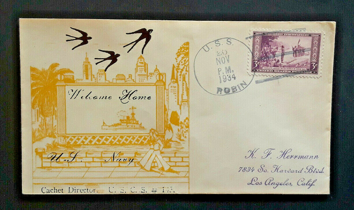 1934 USS Robin To Los Angeles CA Welcome Home Cachet Director Signed ...