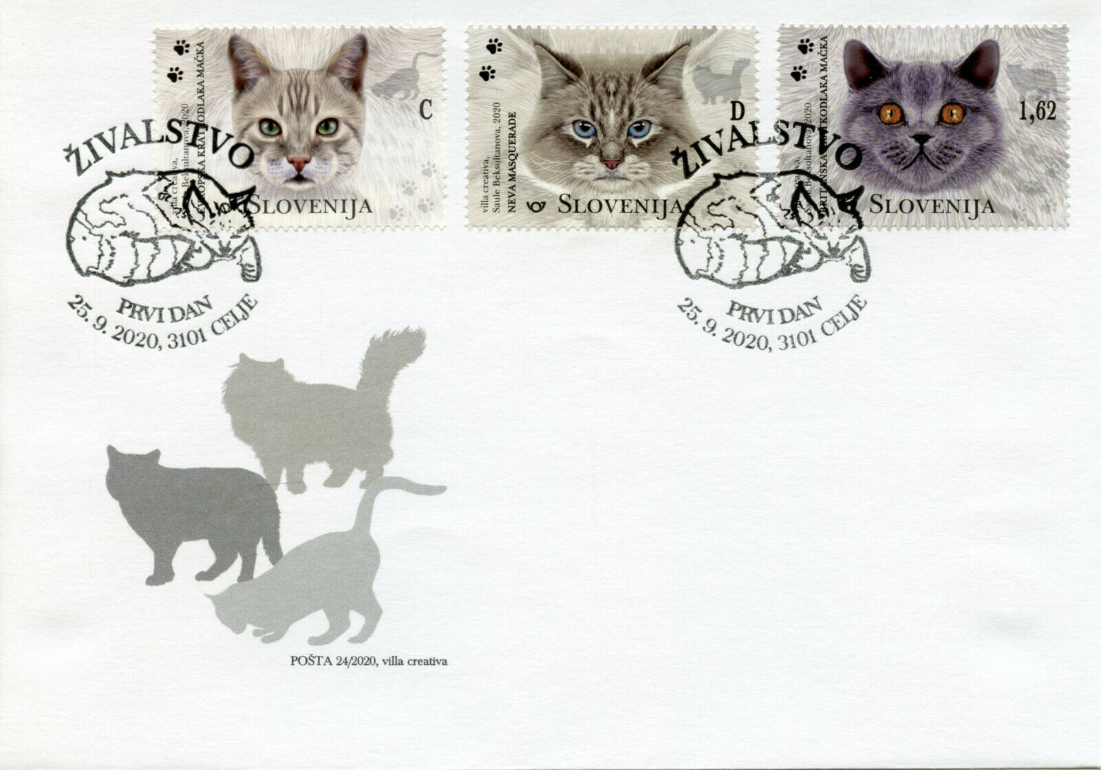 Slovenia Cats Stamps 2020 FDC Domestic Cat European British Shorthair ...