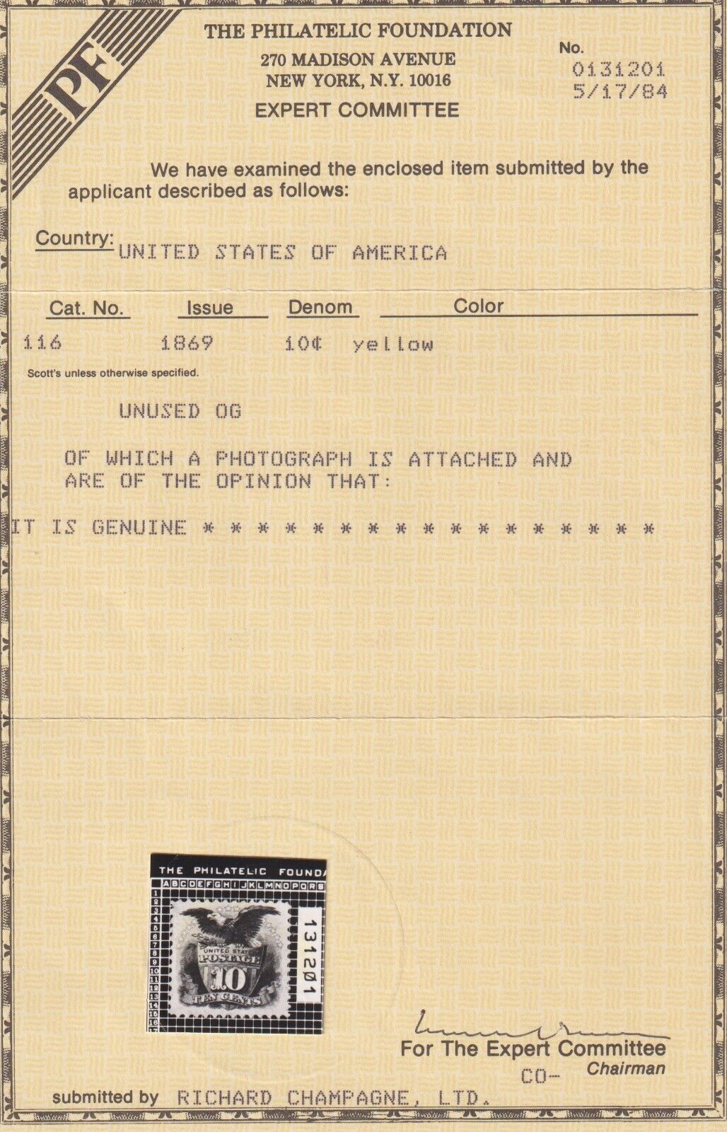 116 VF-XF OG previously hinged PSE cert ' 85 ' with rich color ! see ...