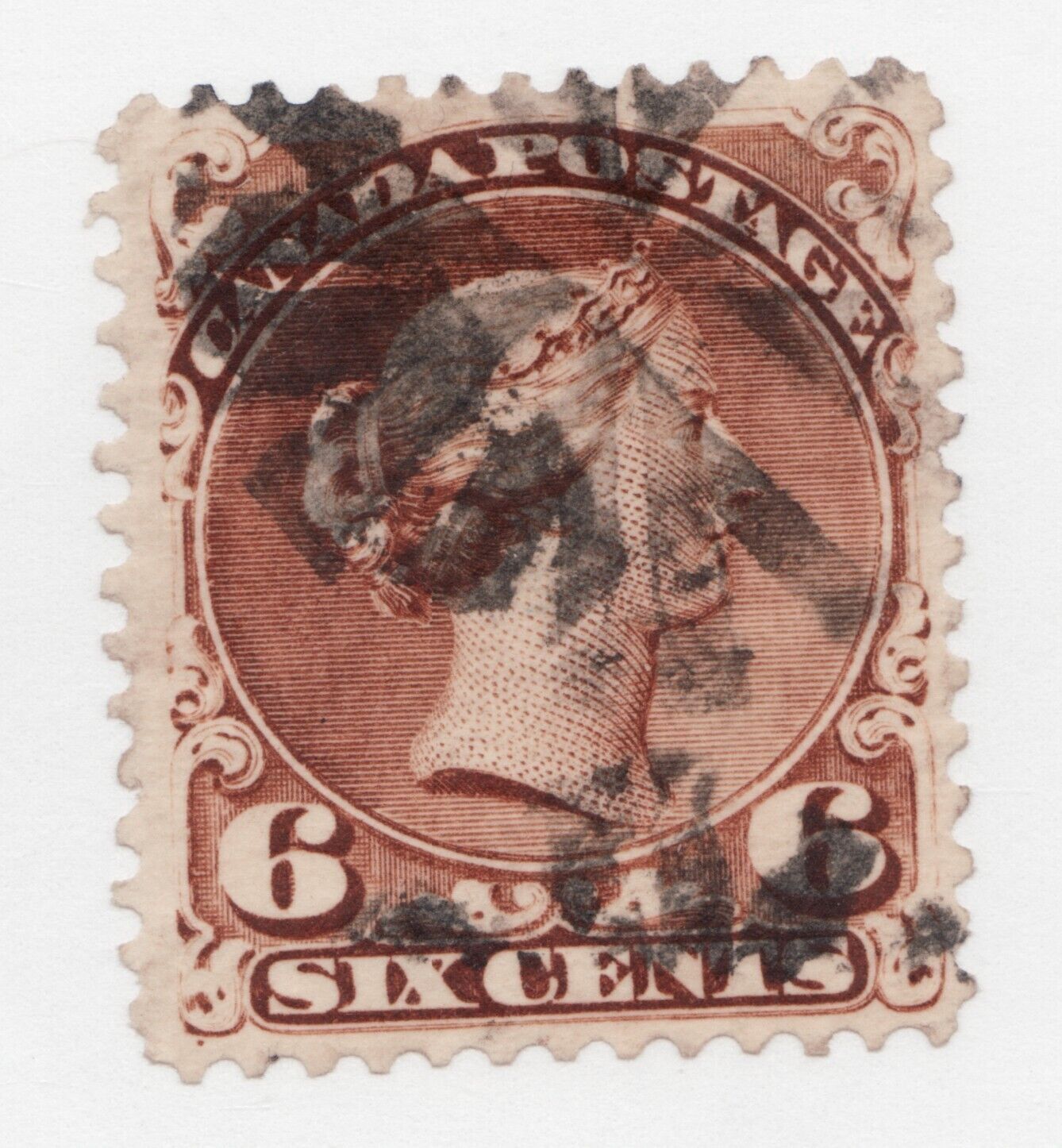 1868 / #27a Used - 6¢ Yellow Brown - Large Queen Victoria Stamp ...