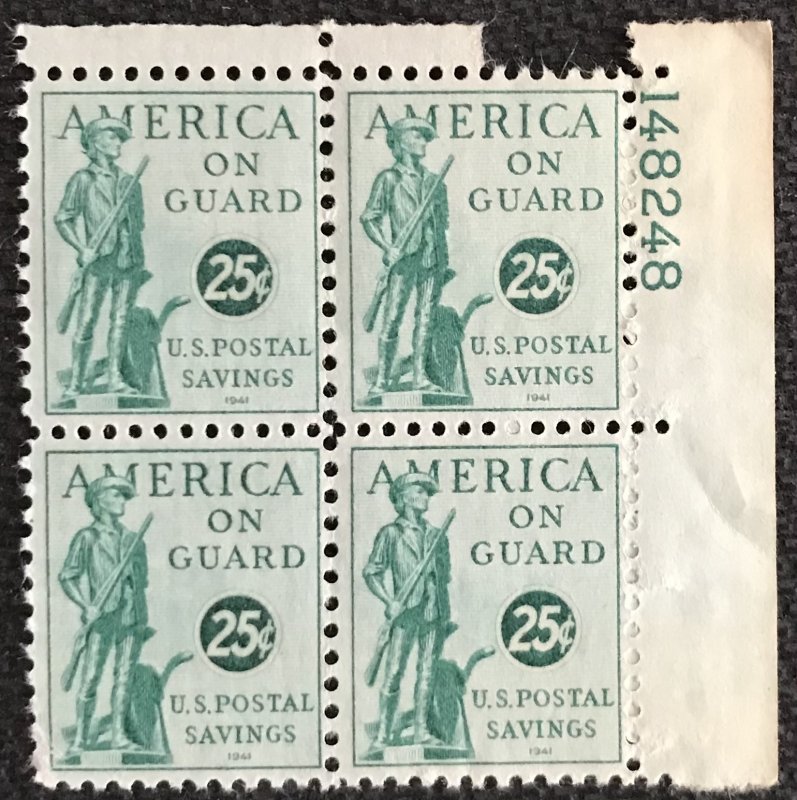 US #PS12 Plate Block of 4 LR Postal Savings Stamp Minutemen SCV $22.50 ...