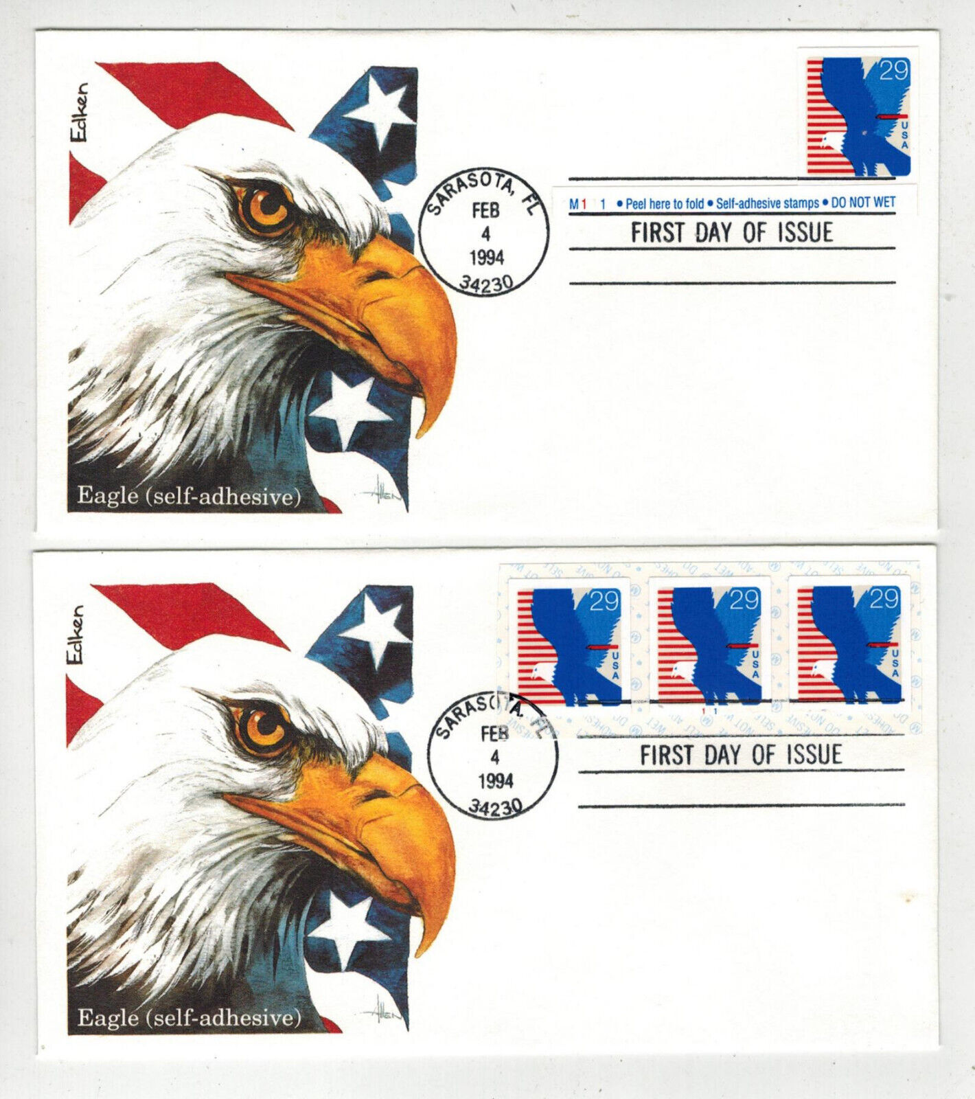 1994 Eagle Self Adhesive Sarasota Florida SET of 2 Plate # Coil PNC ...