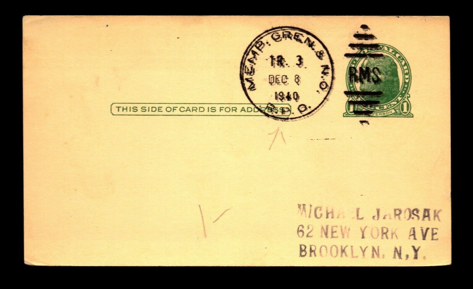 1940 Memp Gren & N. O. RPO Card - L23662 | United States, Stamp / HipStamp
