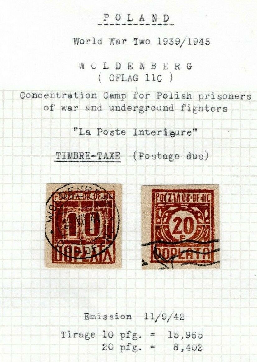 POLAND WW2 *POW Camp Post* LOCAL Postage Dues{2} WOLDENBERG Oflag 11c ...