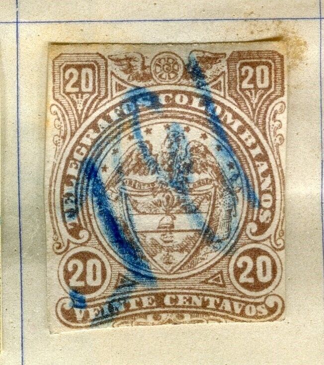 COLOMBIA; 1890s early classic TELEGRAFOS issue used 20c. value ...