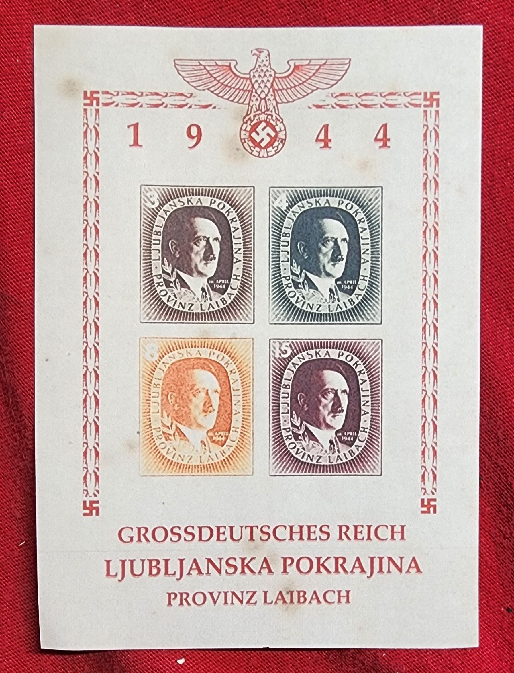 Nazi Germany Souvenir Stamp Sheet Adolf Hitler birthday Third Reich WW2 ...