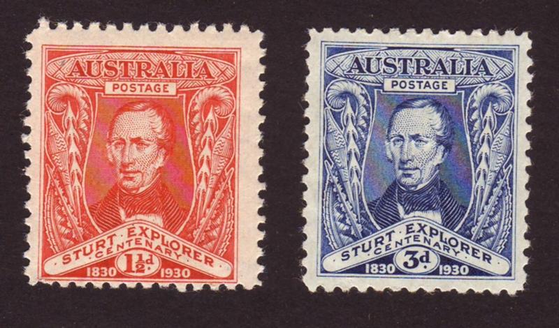 Australia 1930 Sc#104-105, SG#117-118 Explorer Charles Sturt Set of 2 ...