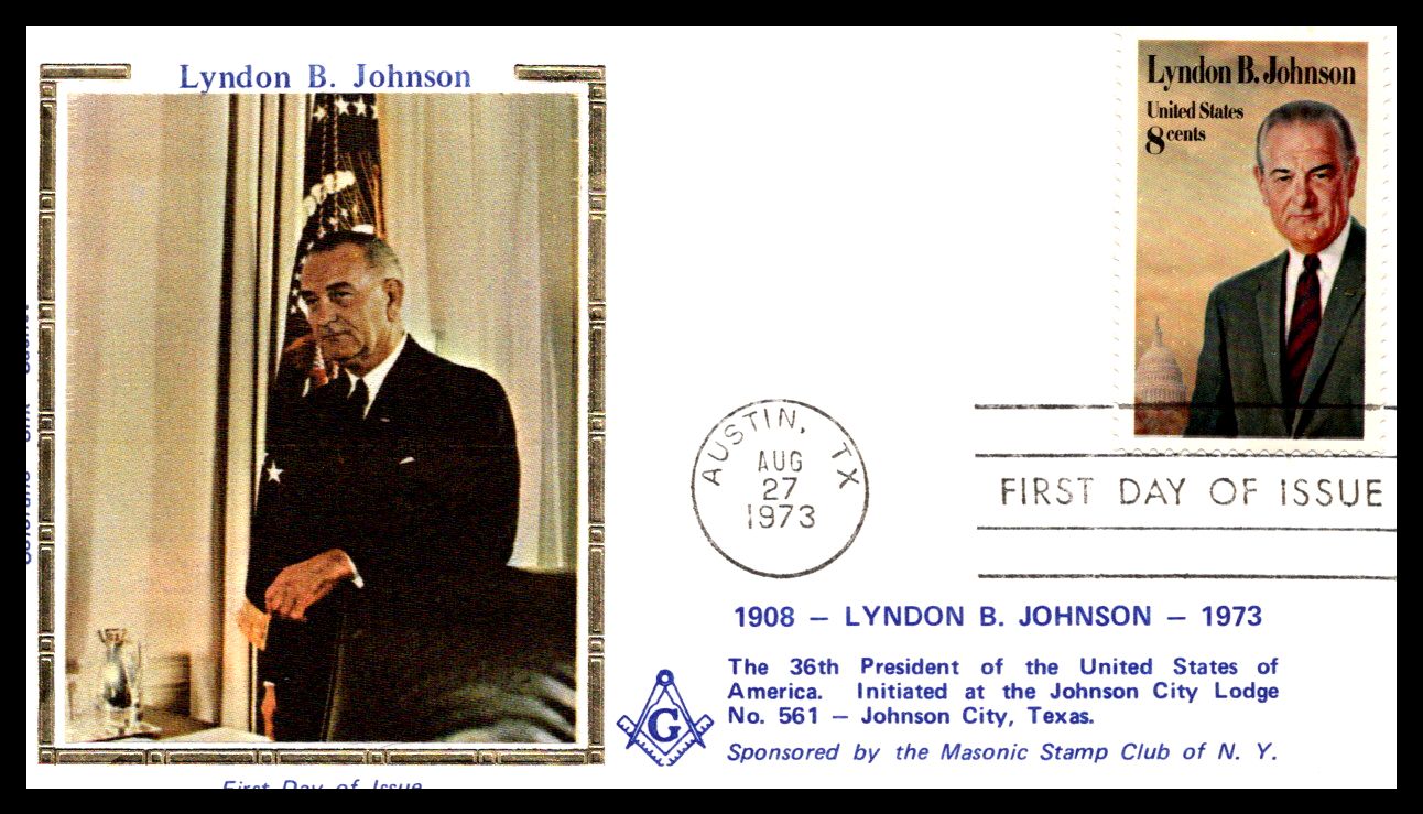 #1503 Lyndon B. Johnson - Masonic Stamp Club Silk Cachet / HipStamp
