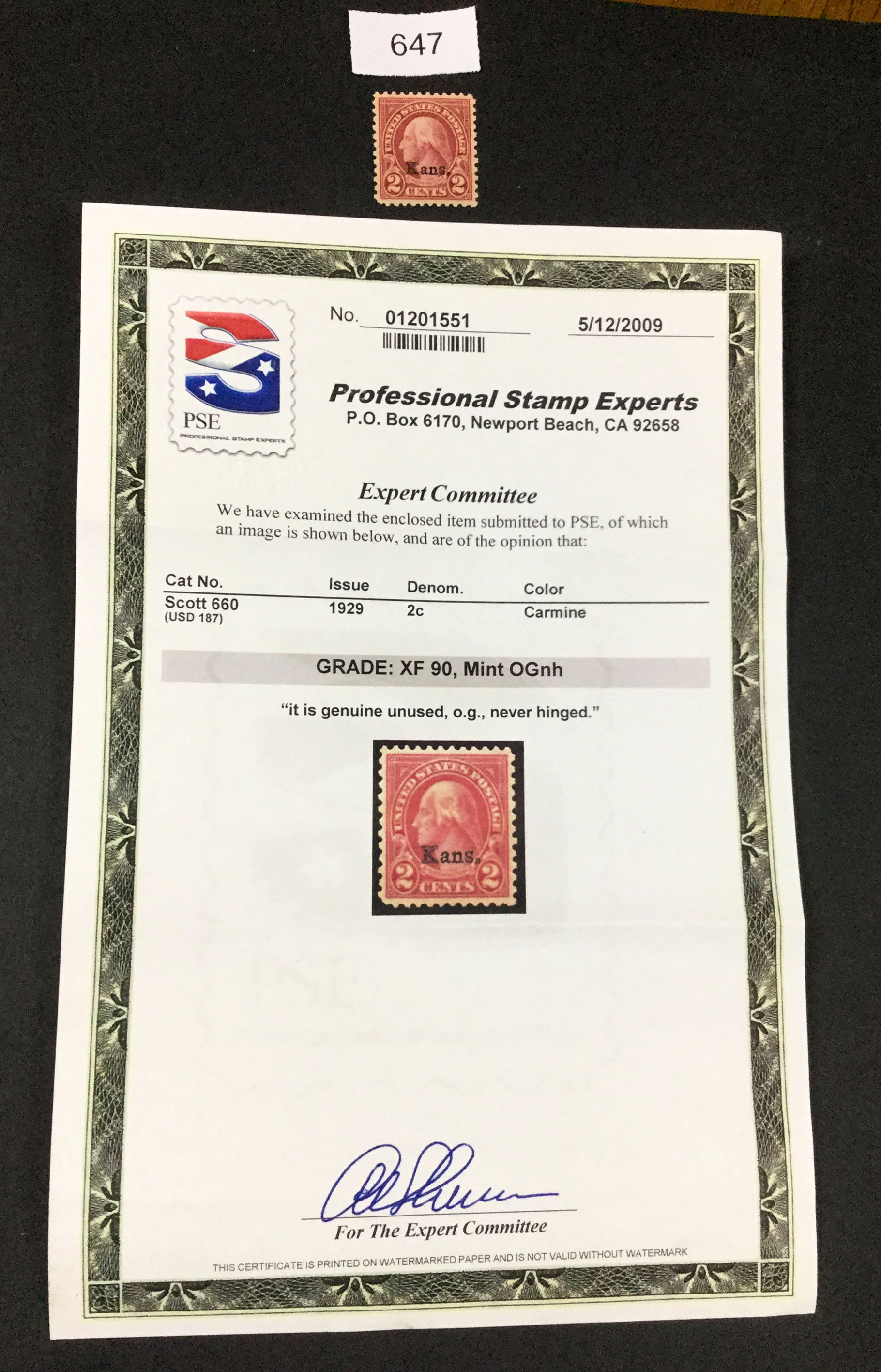 US Stamps #660 Mint OG NH **Pse Cert Graded XF 90** LOT #647 | United ...