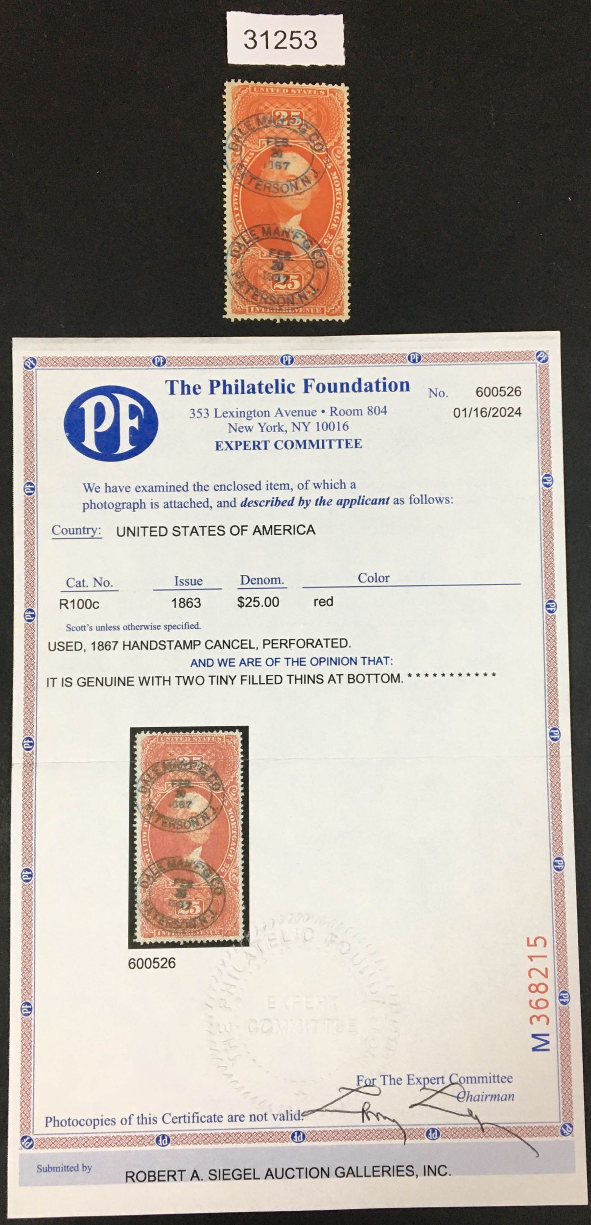 US Stamps # R100C Revenue Used *PF Cert* $250+ LOT #31253 | United ...