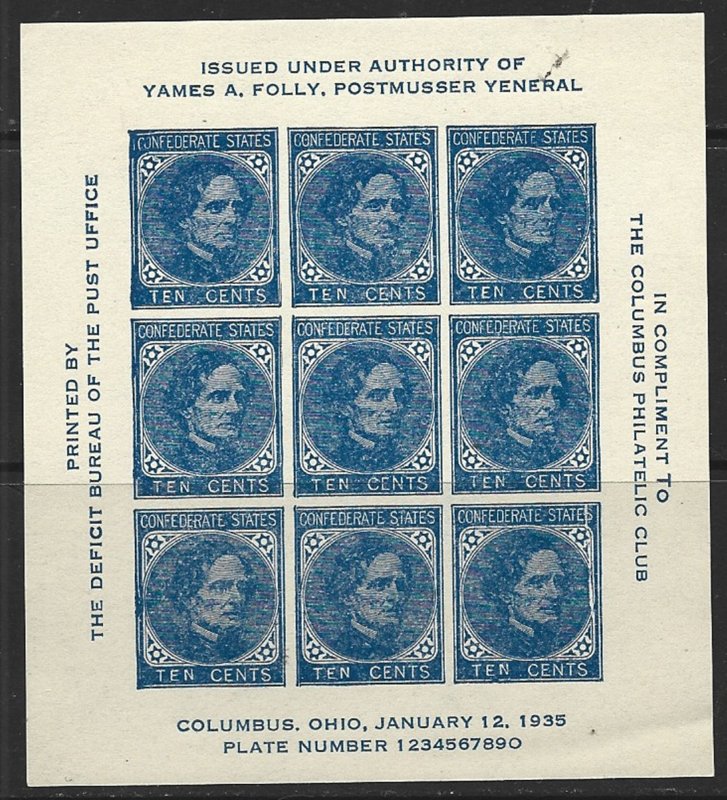 Collection LOT 12698 Confederate States Type A4 Reprint Sheet 1935 MNH ...