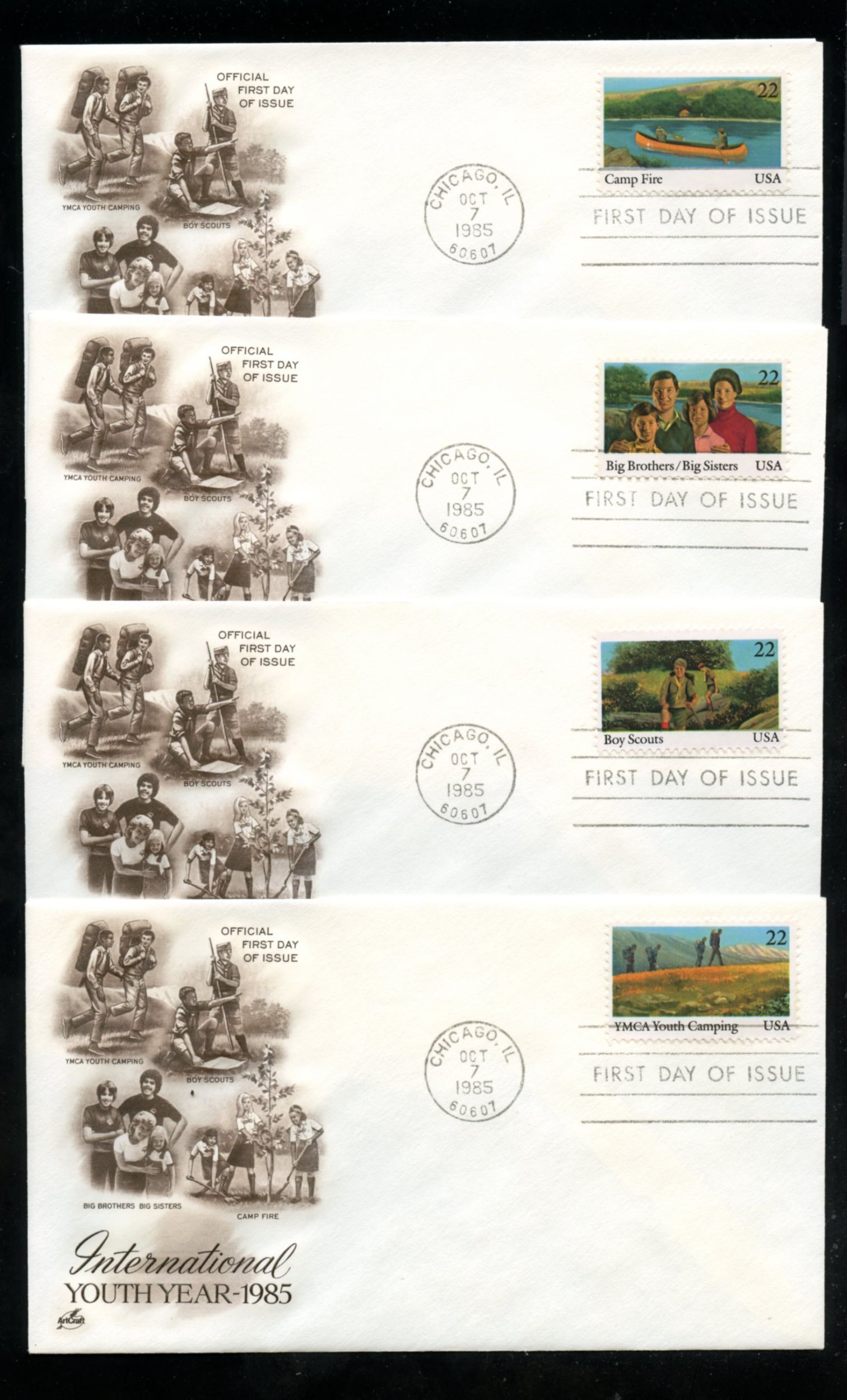 US 2160-2163 International Youth Year UA set of 4 Artcraft cachet FDC ...