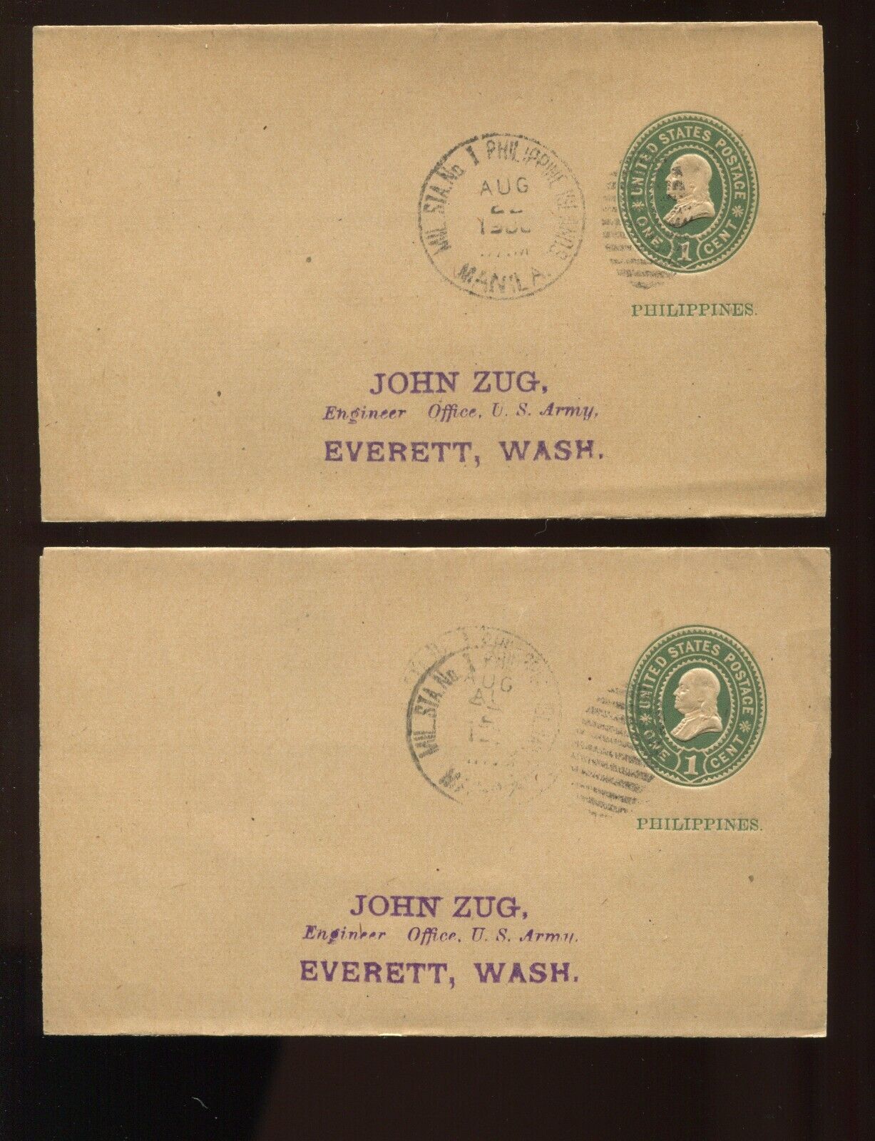 Philippines W1-W2 Wrappers With Philippine Islands MIL STA NO.1 Manila ...