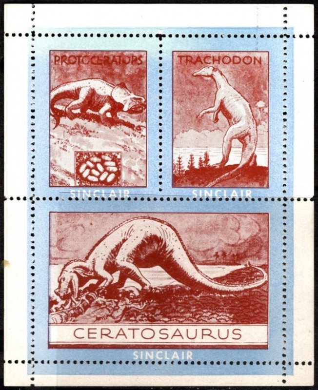 1935 US Poster Stamp Sinclair Dinosaur Protoceratops Trachodon ...