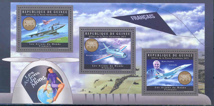 Guinea 2012 French Aircraft Mirage, Concorde & Dassault Sheet Mint NH ...