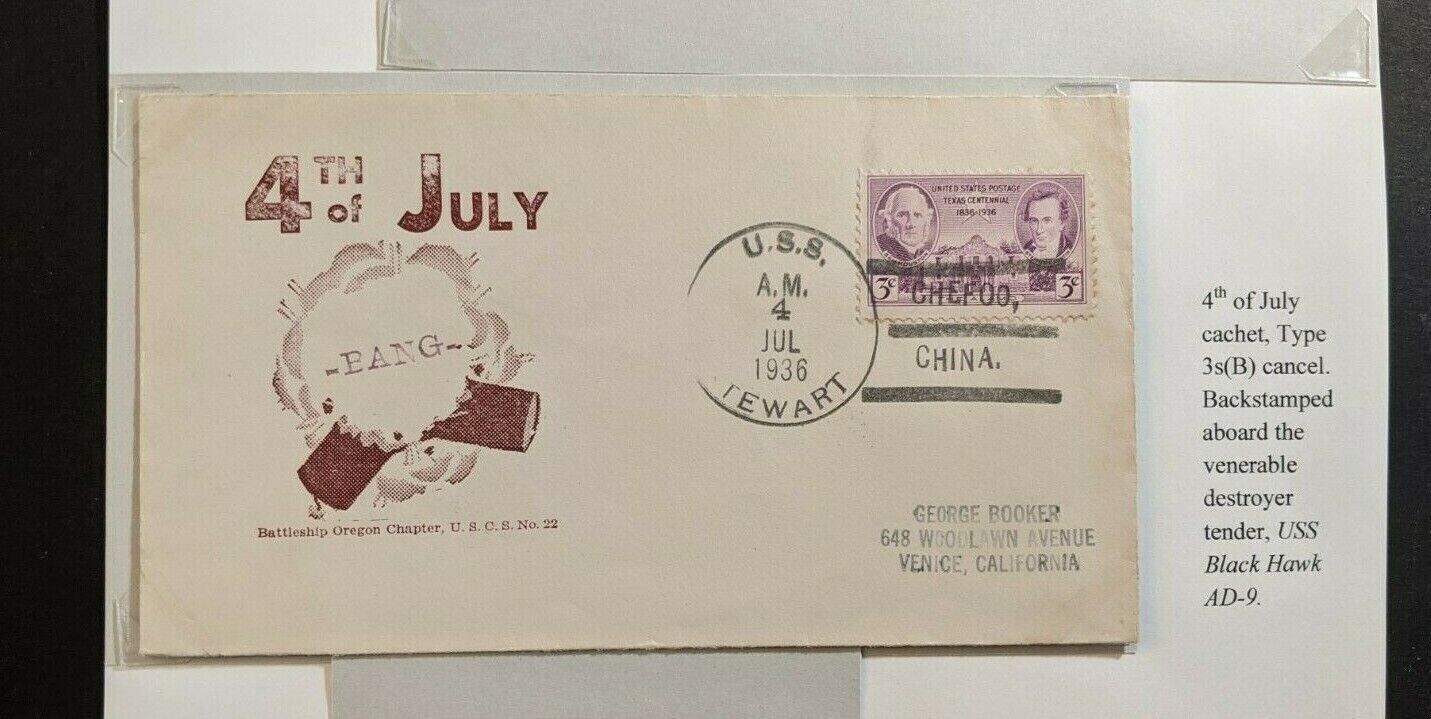 1936 USS Stewart 4th of July Chefoo China Cover USS Black Hawk ...