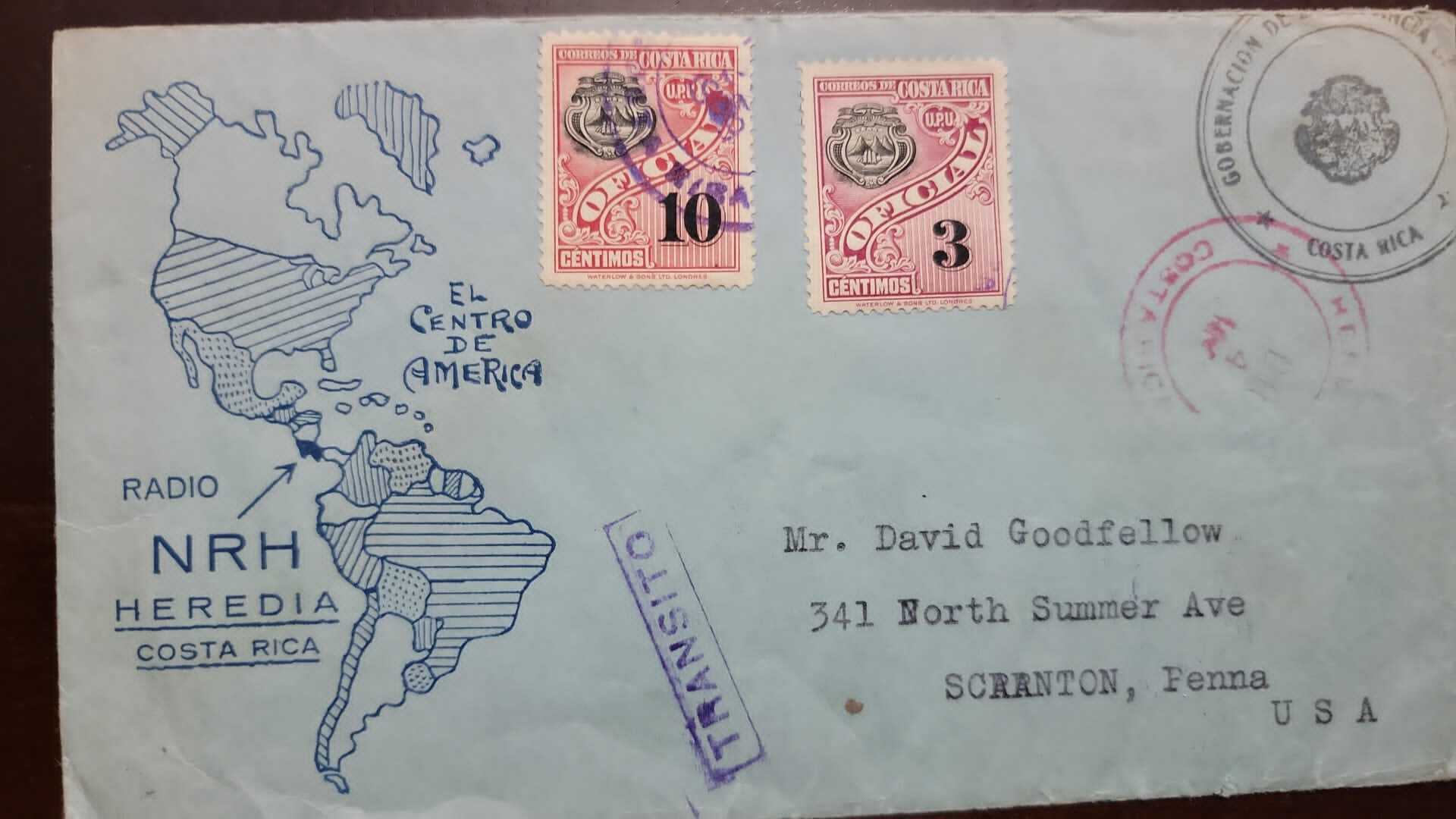 P) 1937 Costa Rica, MAP of South America, Coat of Arms UPU Used, Cover ...