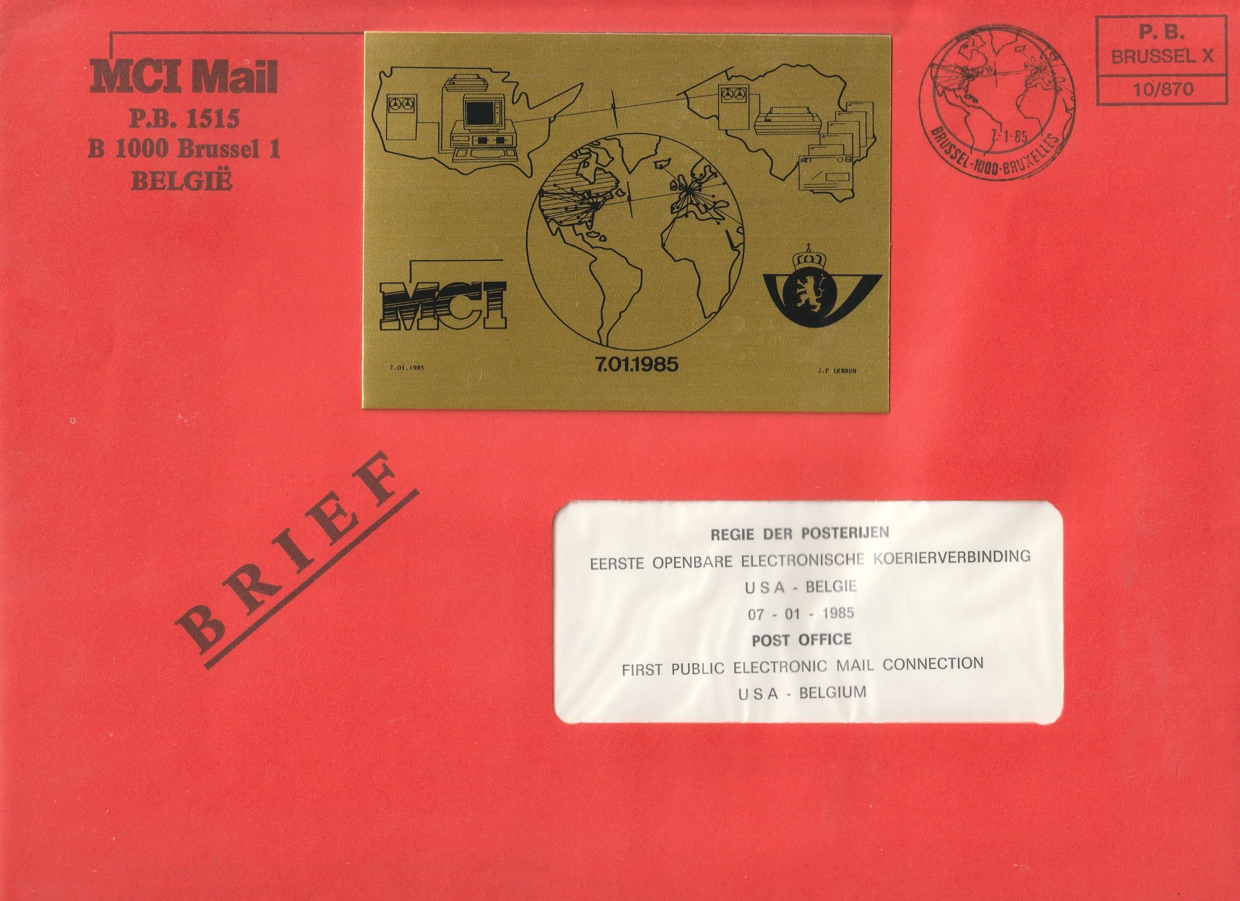1985 Belgium MCI Mail, First Public Electronic Mail Connection USA ...