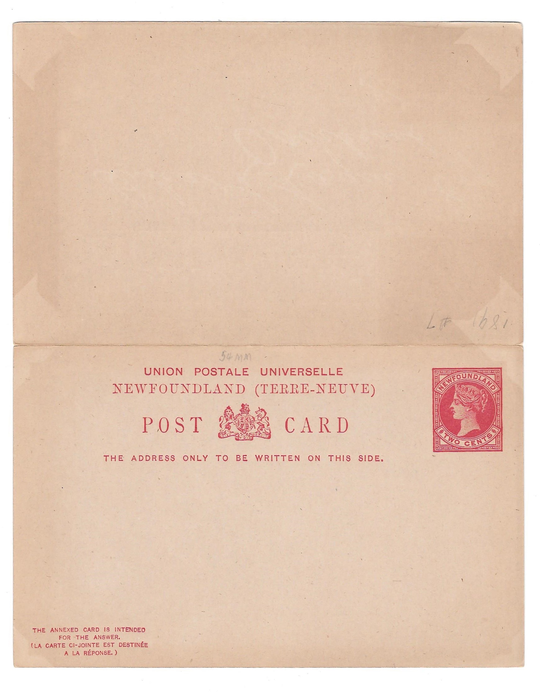 Newfoundland Canada Reply Paid 2c UPU Victoria Postal Stationery Card ...