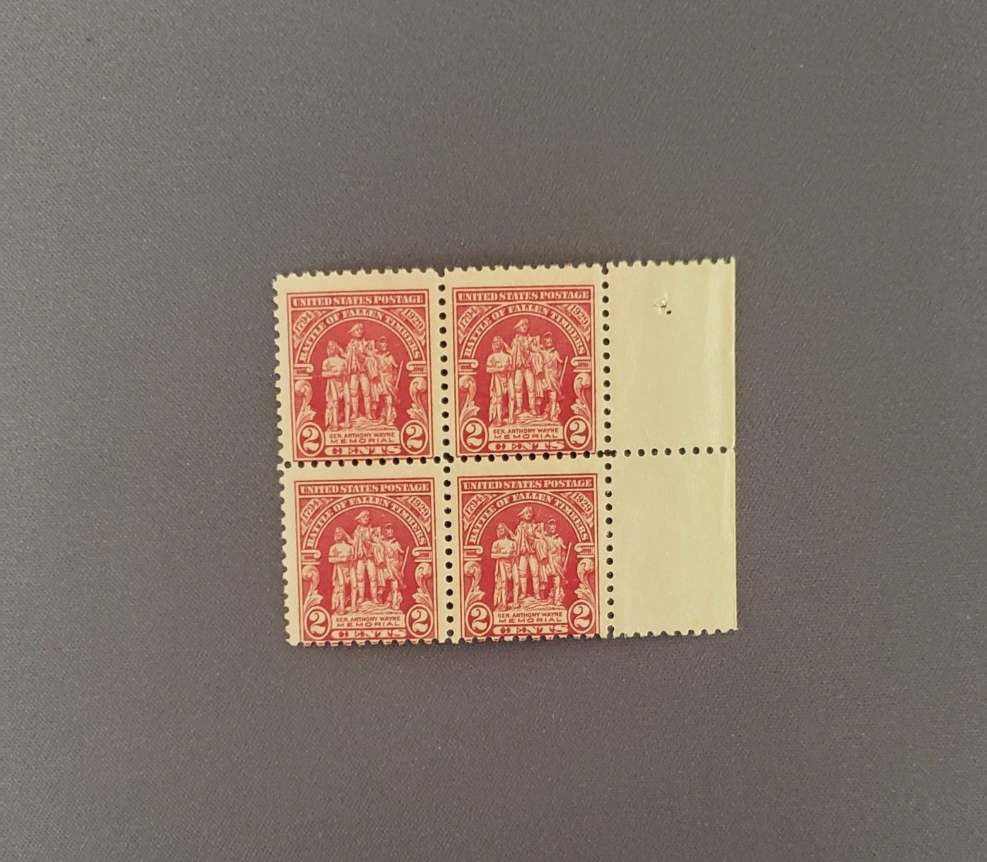 680, Battle Fallen Timbers, Blk of 4, Unused, Gum Disturbance, CV $12. ...