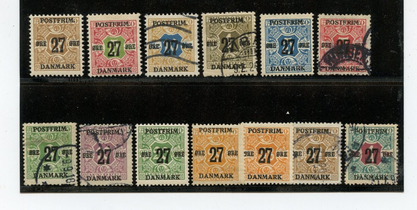 Denmark #142-154 (DE017) (13) Newspaper stamps surcharged, M, H, U, CV ...