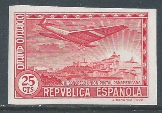 Spain #C64 MH 25c Plane, Royal Palace, Madrid Post Office - Imperf ...