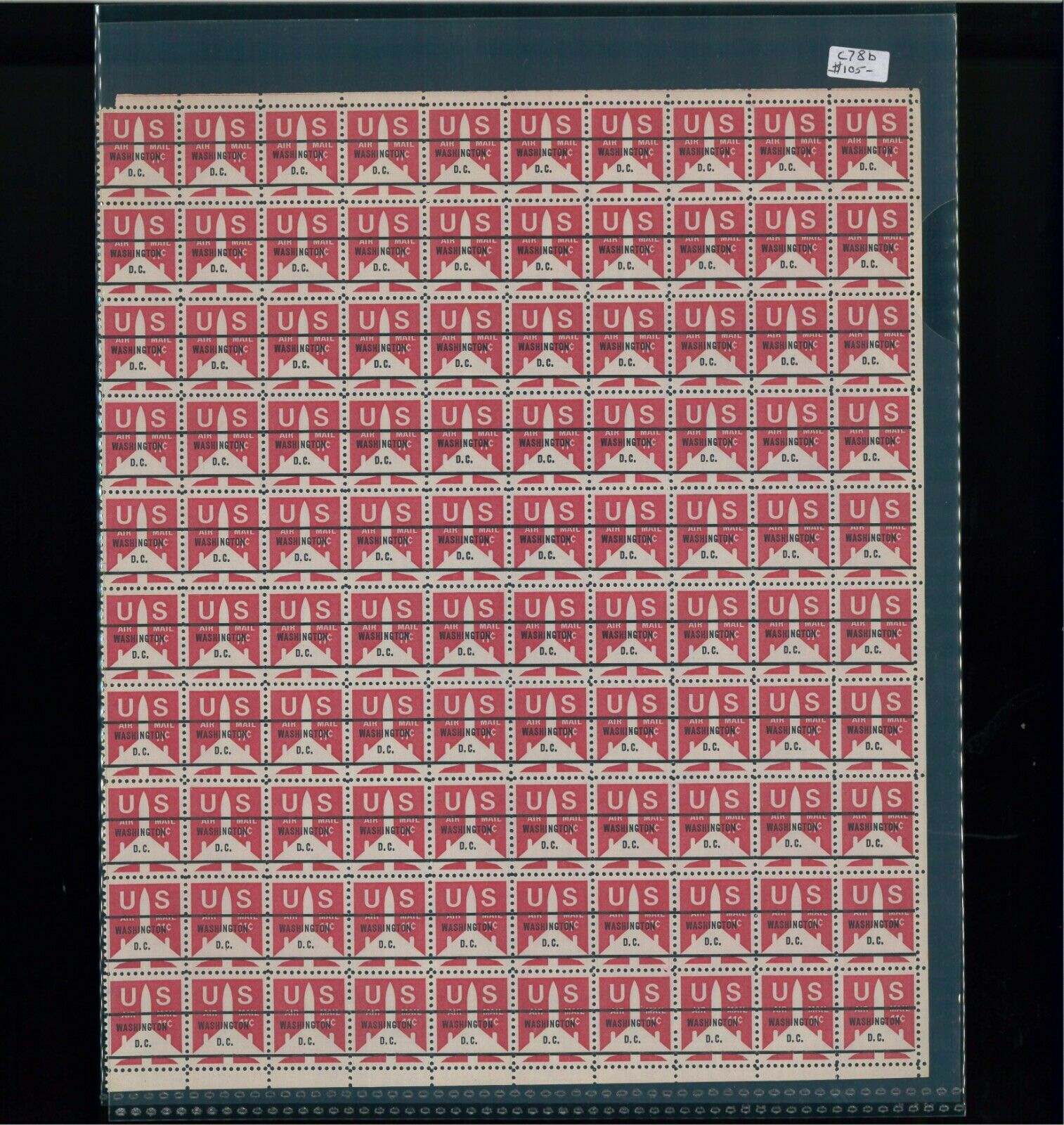 1971 United States Air Mail Postage Stamp #C78b Mint Full Sheet, Margin ...