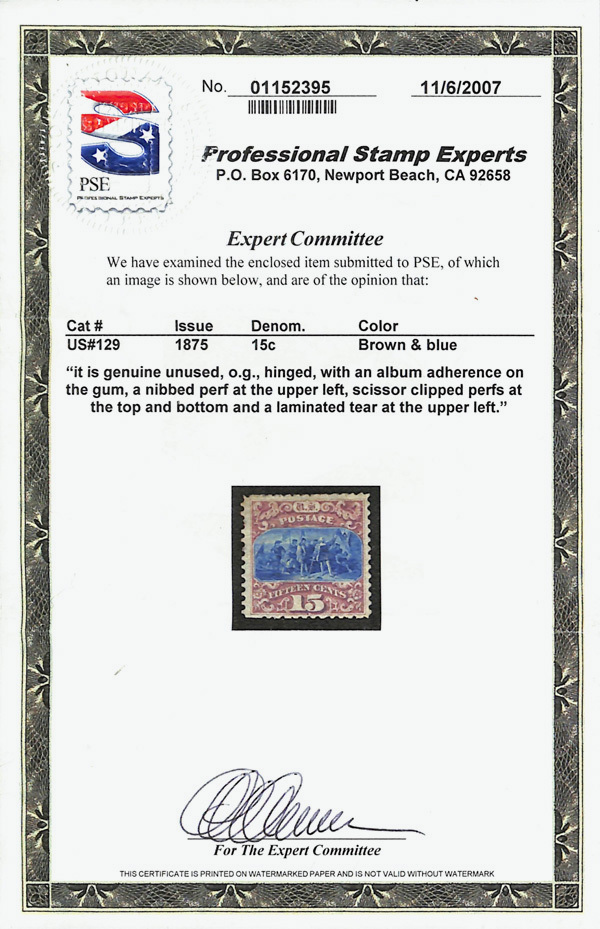 129 F/VF OG H, w/PSE (11/07) CERT, eye poppin..MORE.. gg4241 | United ...
