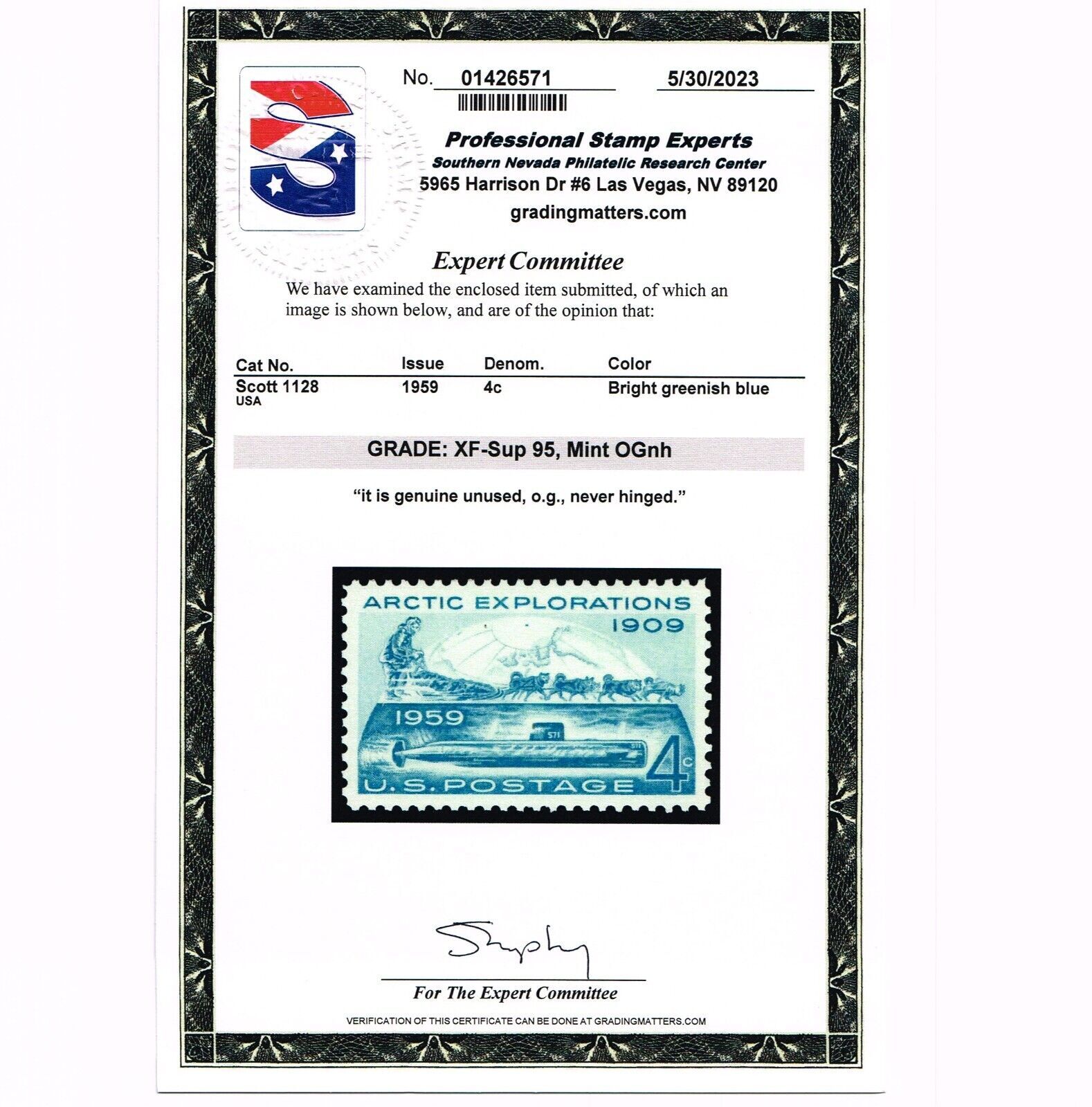 Exceptional Genuine Scott #1128 Mint Pristine OG NH PSE Cert Graded Xf ...