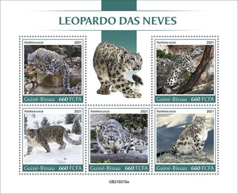 Guinea-Bissau - 2021 Snow Leopards on Stamps - 5 Stamp Sheet ...