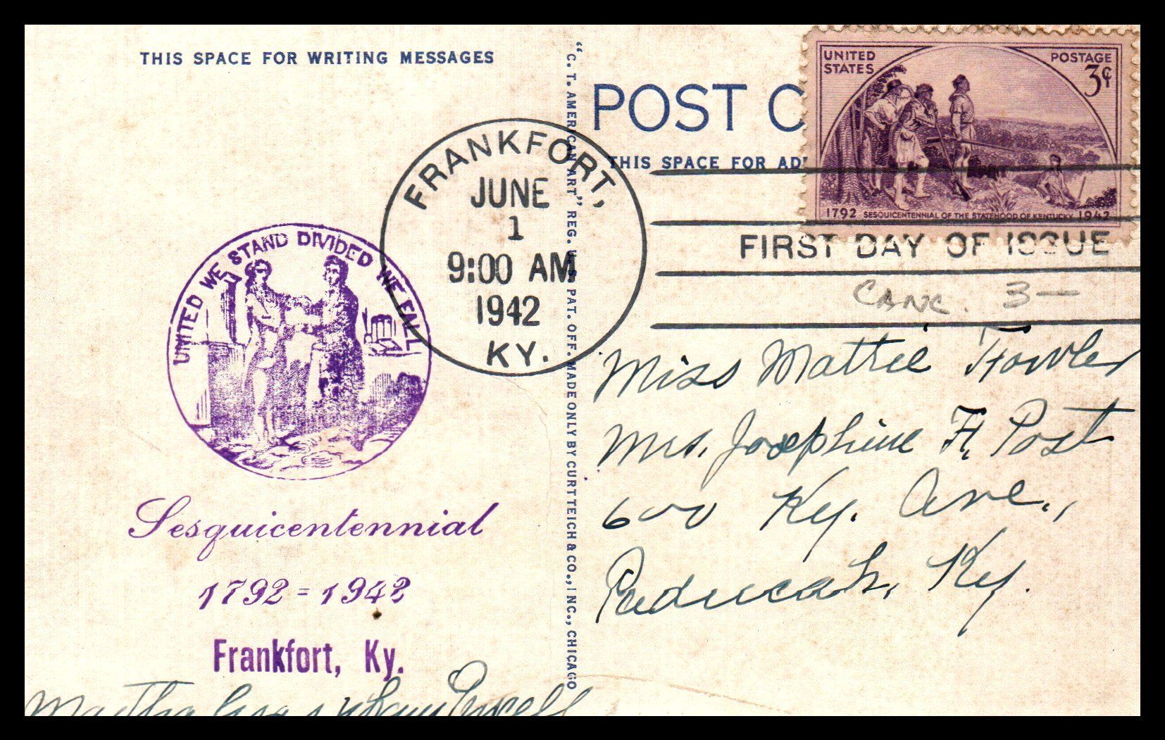 US 904 Kentucky Statehood Statehood Post Card Pen FDC | United States ...