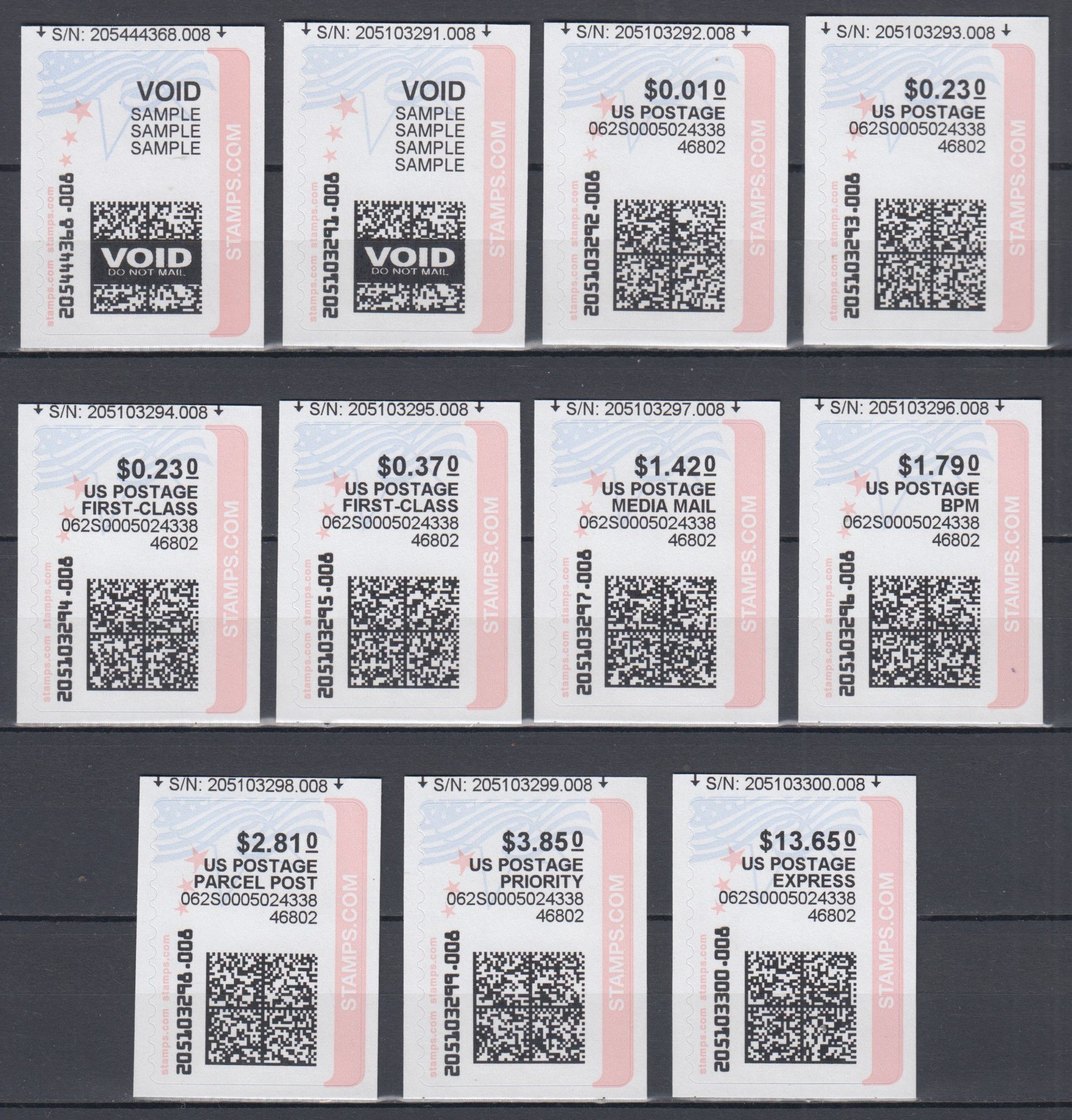 Computer "Stamps.com" Variety Orange Stars & Text at Left Set of 11 ...