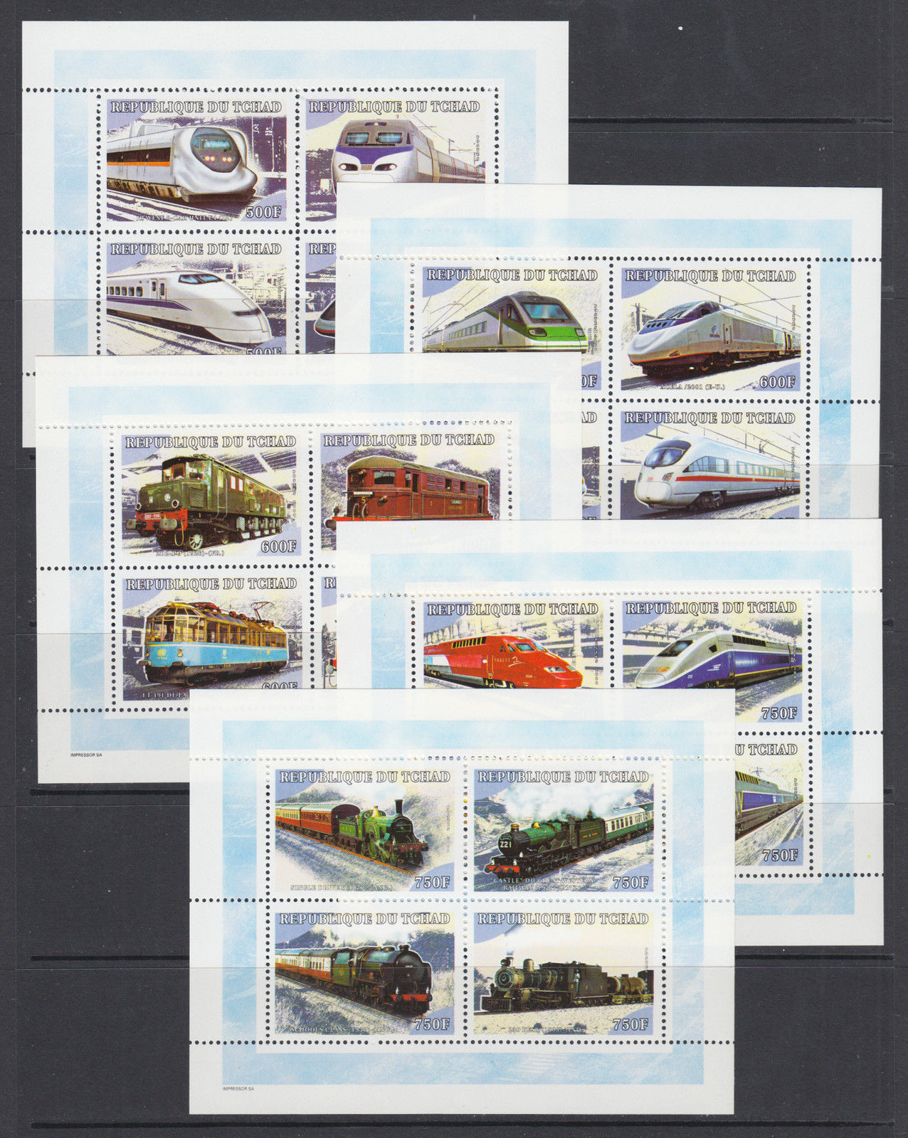 Chad Sc 897-908 MNH. 2001 Trains, cplt set, 10 sheets of 4 plus 2 souv ...
