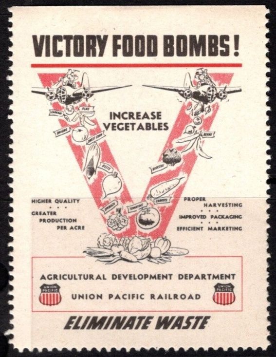 1940 US WW II Propaganda Poster Stamp Victory Food Bombs! Increase ...